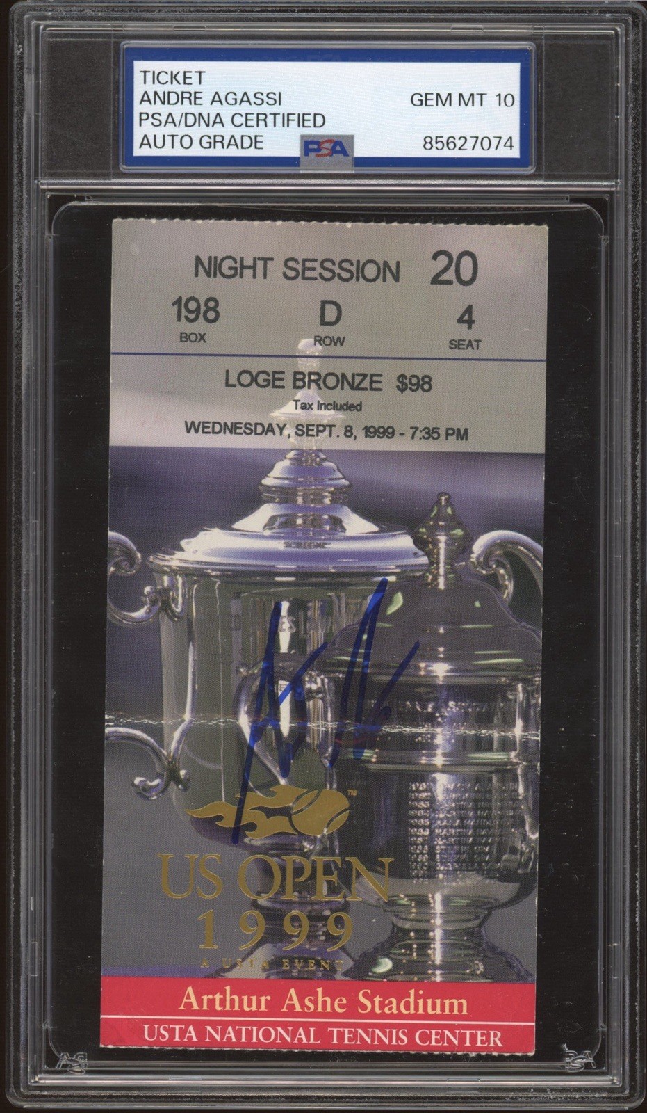Andre Agassi Signed 1999 US OPEN CHAMPION QF Ticket Stub PSA GEM MINT ...