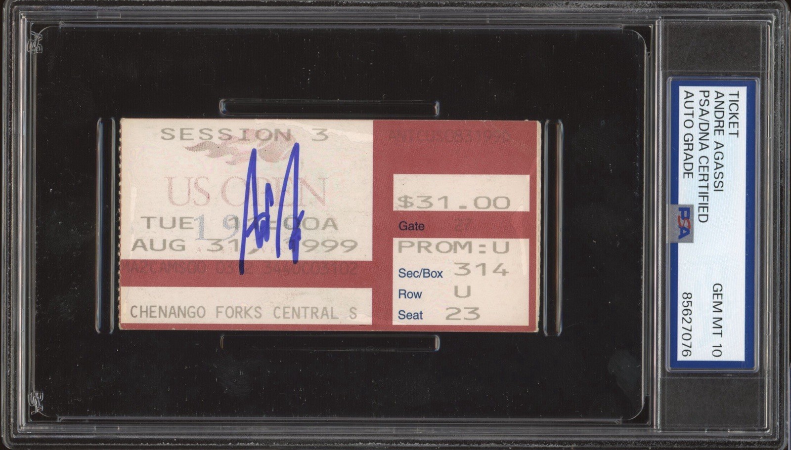 Andre Agassi Signed 1999 US OPEN CHAMPION Tennis Ticket Stub PSA GEM MT ...