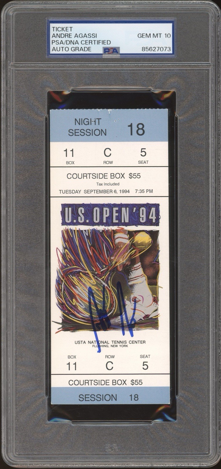 Andre Agassi Signed 1994 US OPEN CHAMPION Tennis Ticket Stub PSA GEM MT ...
