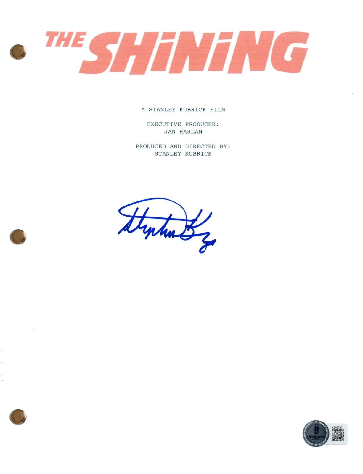 Stephen King Signed "The Shining" Movie Script Screenplay Autograph Beckett COA | Autographia