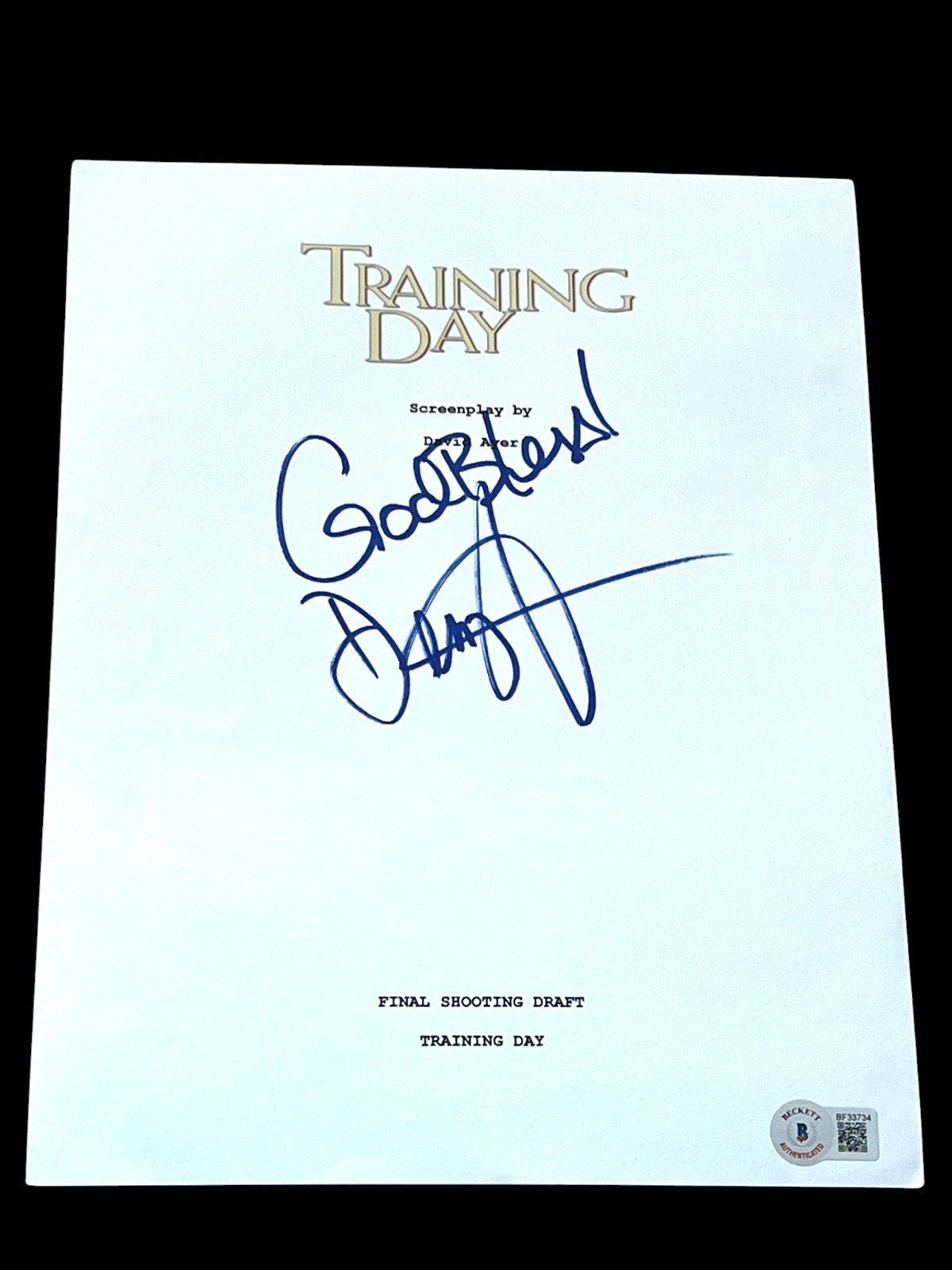 DENZEL WASHINGTON SIGNED AUTOGRAPH MOVIE SCRIPT TRAINING DAY BECKETT ...