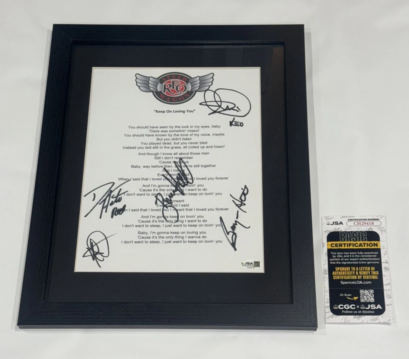 REO SPEEDWAGON SIGNED KEEP ON LOVING YOU LYRIC SHEET CRONIN DOUGHTY 5X ...