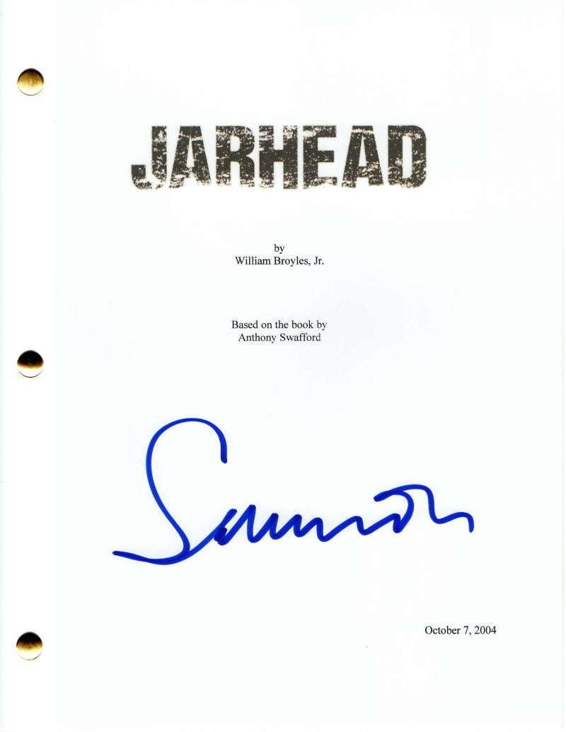 SAM MENDES SIGNED AUTOGRAPH - JARHEAD MOVIE SCRIPT - JAKE GYLLENHAAL ...