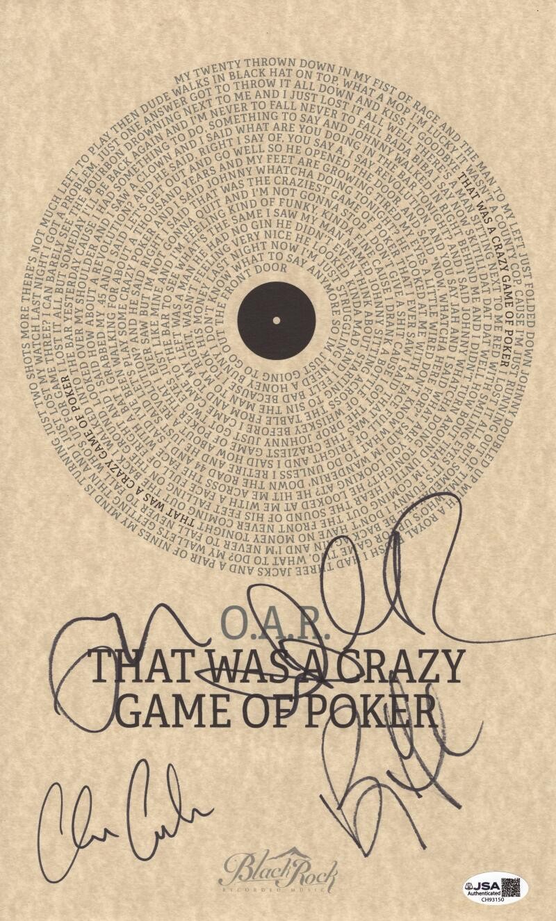 OAR Full Band Complete Signed Autograph Crazy Game of Poker Lyric Sheet ...