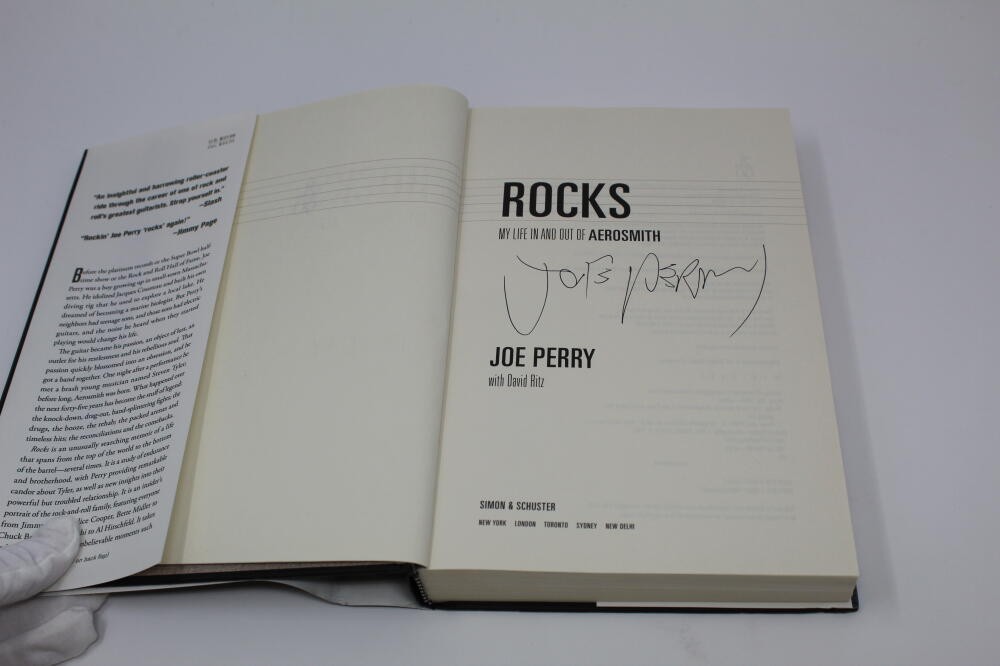 JOE PERRY SIGNED AUTOGRAPH "ROCKS" BOOK - AEROSMITH W/ BEAUTIFUL FULL ...