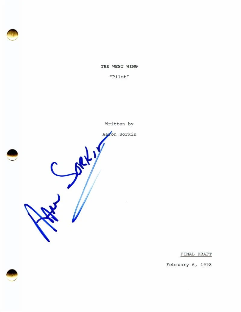 AARON SORKIN SIGNED AUTOGRAPH THE WEST WING FULL PILOT SCRIPT - THE NEWSROOM | Autographia