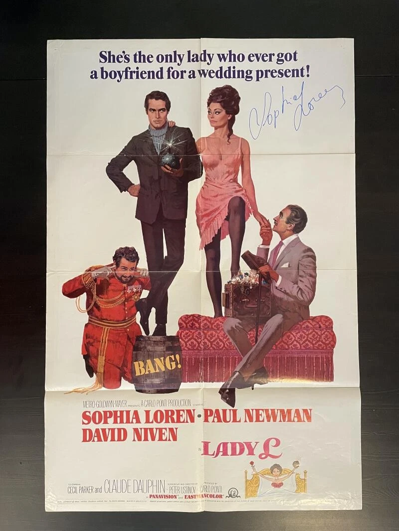 SOPHIA LOREN SIGNED AUTOGRAPH LADY L ORIGINAL FS POSTER ONE SHEET w ...