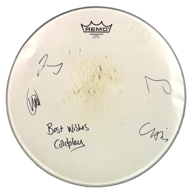 Coldplay Full Band Signed Autograph Stage Used Drumhead Chris Martin +3 ...