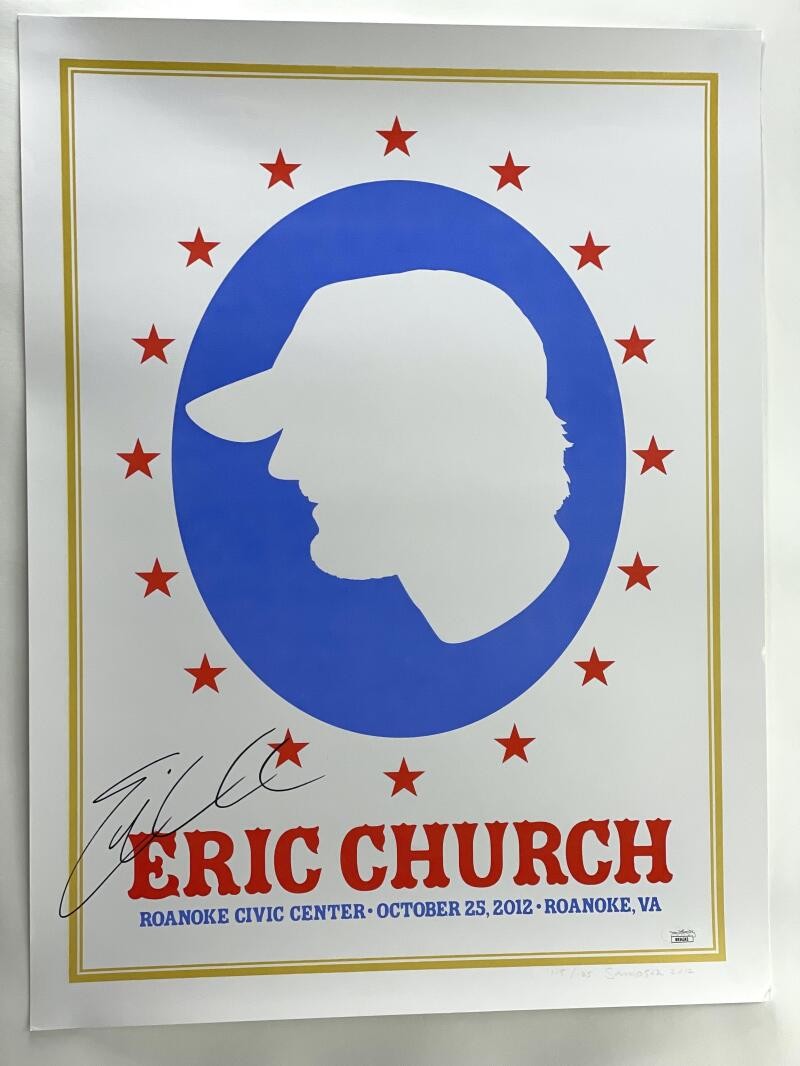 ERIC CHURCH SIGNED AUTOGRAPH 18X24 CONCERT TOUR POSTER - ROANOKE VA 10 ...