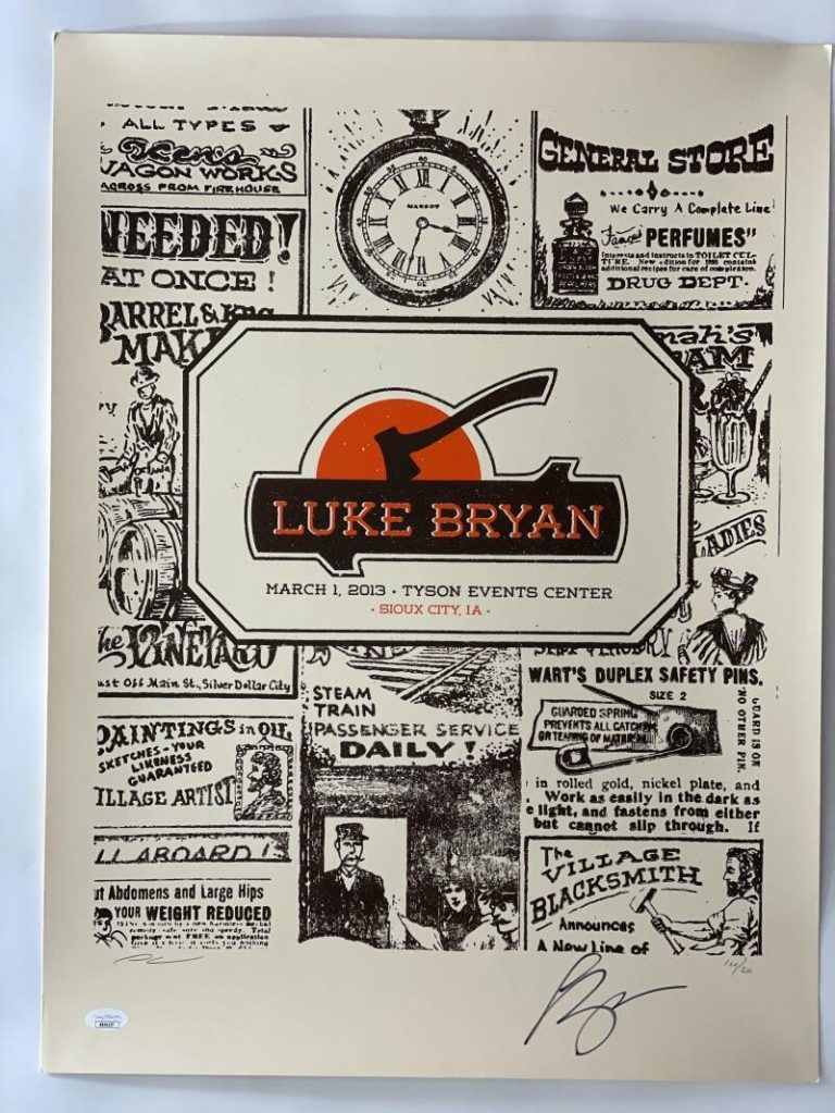 LUKE BRYAN SIGNED AUTOGRAPH 18X24 CONCERT TOUR POSTER - SIOUX CITY IA 3 ...