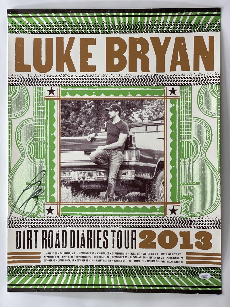 LUKE BRYAN SIGNED AUTOGRAPH 18X24 DIRT ROAD DIARIES CONCERT TOUR POSTER ...