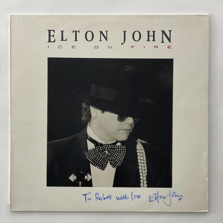 ELTON JOHN SIGNED AUTOGRAPH ALBUM VINYL RECORD - ICE ON FIRE "TO ROBERT ...