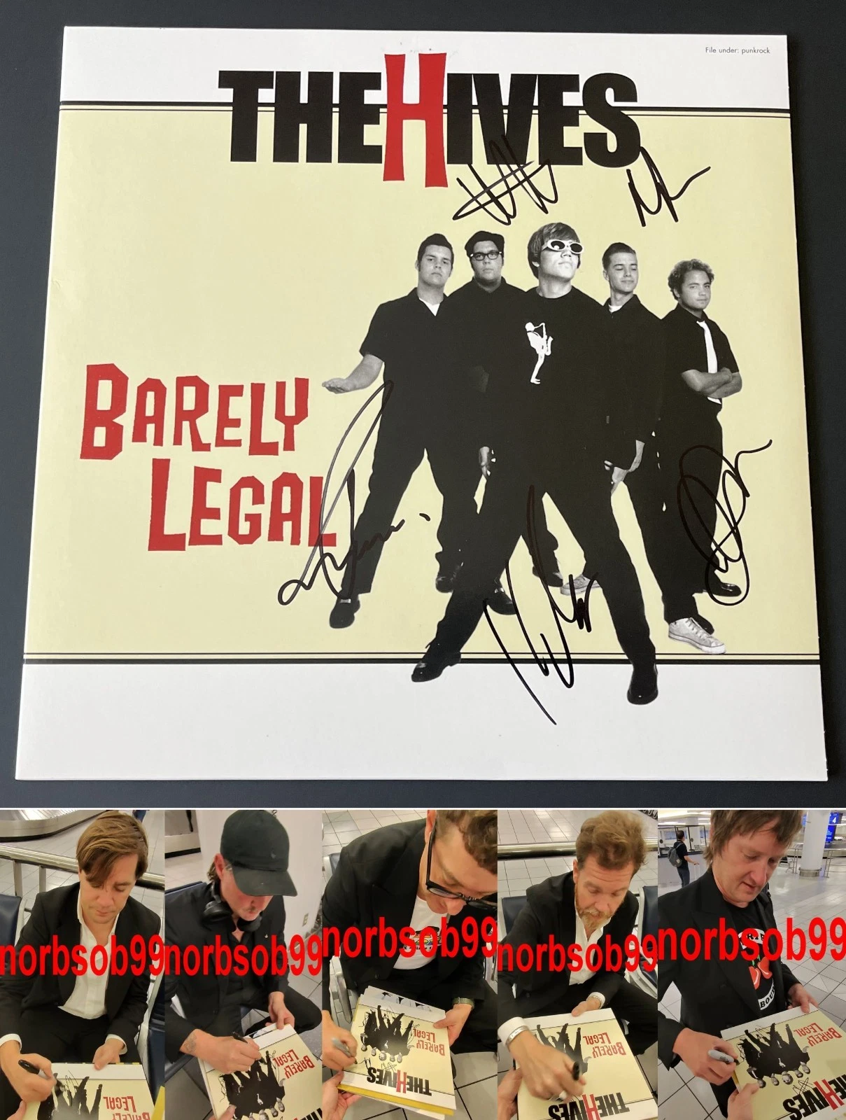 THE HIVES SIGNED AUTOGRAPH BARELY LEGAL VINYL RECORD ALBUM LP w/EXACT ...