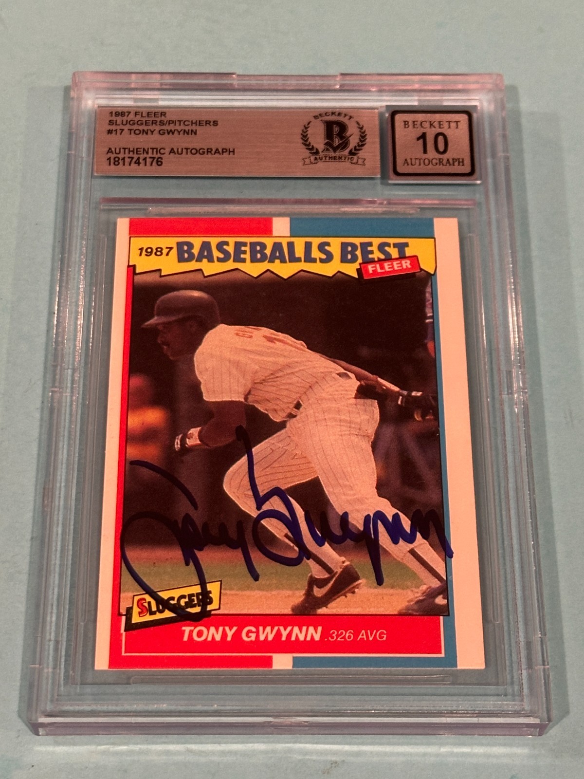 TONY GWYNN Signed 1987 FLEER SLUGGERS/PITCHERS Card #17 Beckett BAS ...