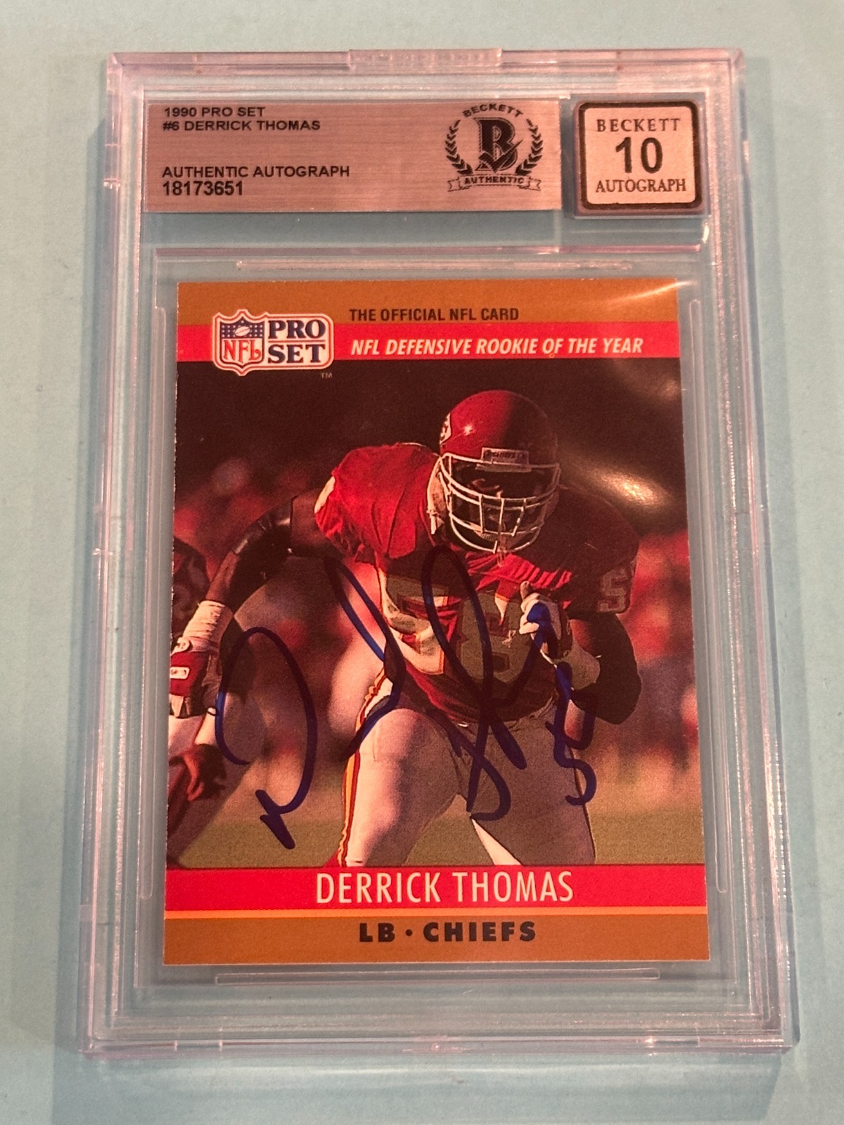 DERRICK THOMAS Signed 1990 PRO SET Card #6 Beckett BAS AUTO 10 ...