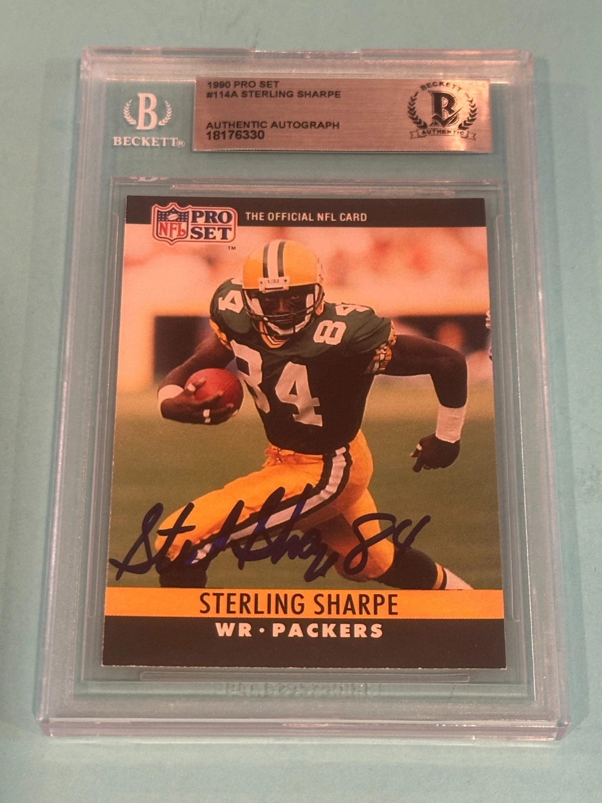 STERLING SHARPE Signed 1990 PRO SET Card #114A Beckett Authentication ...