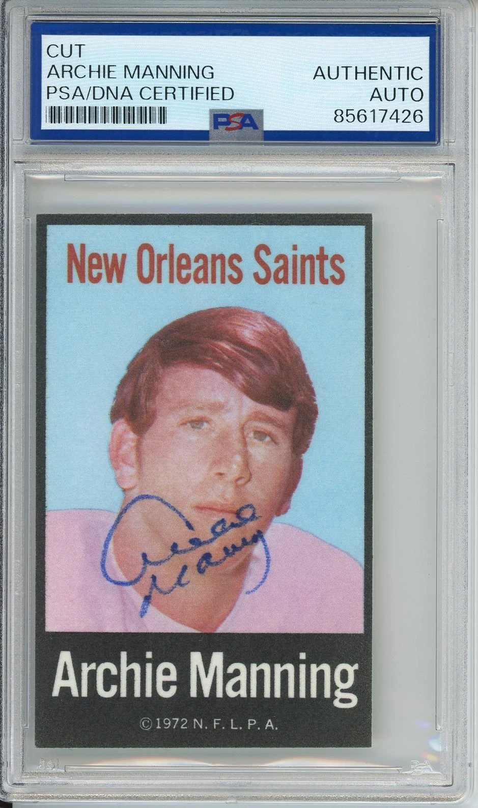 1972 NFLPA FABRIC IRON ON SIGNED ARCHIE MANNING RC CARD PSA DNA COA ...