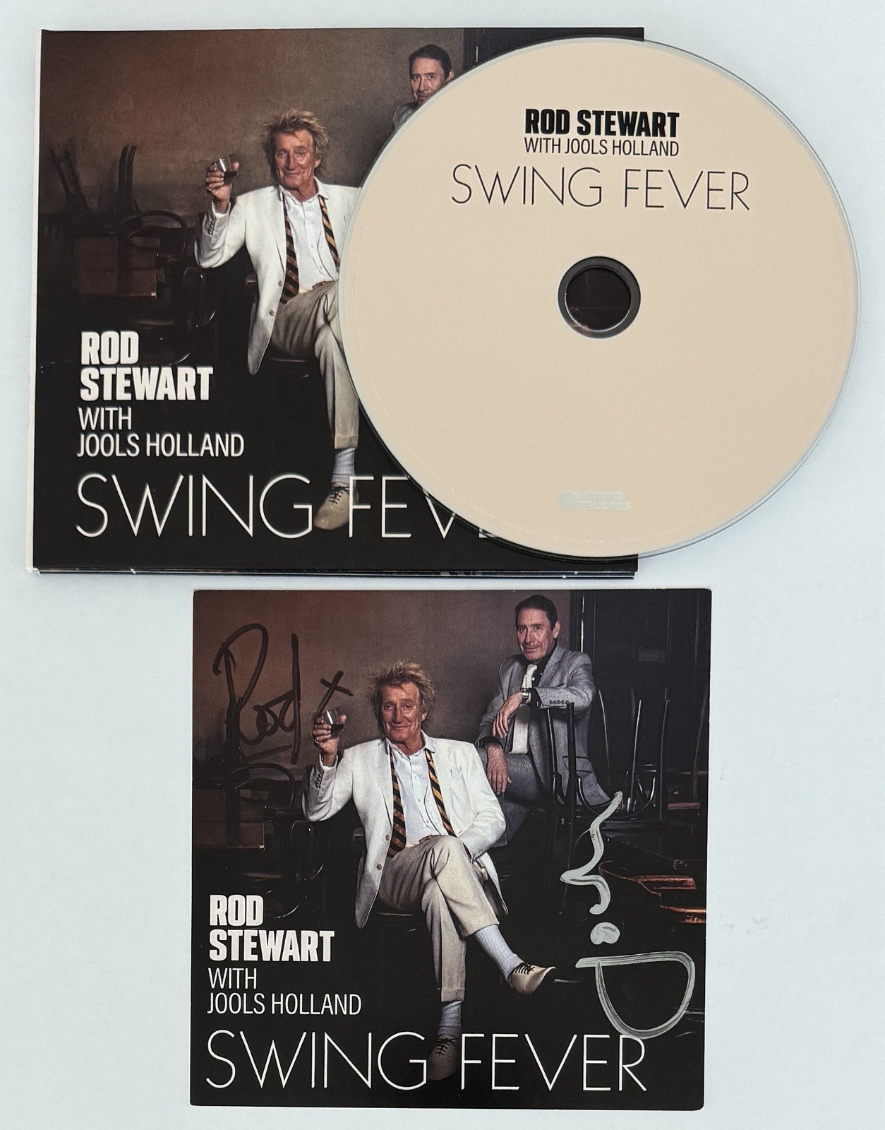 SIGNED Rod Stewart & Jools Holland Swing Fever Cover Art Card & CD PSA ...