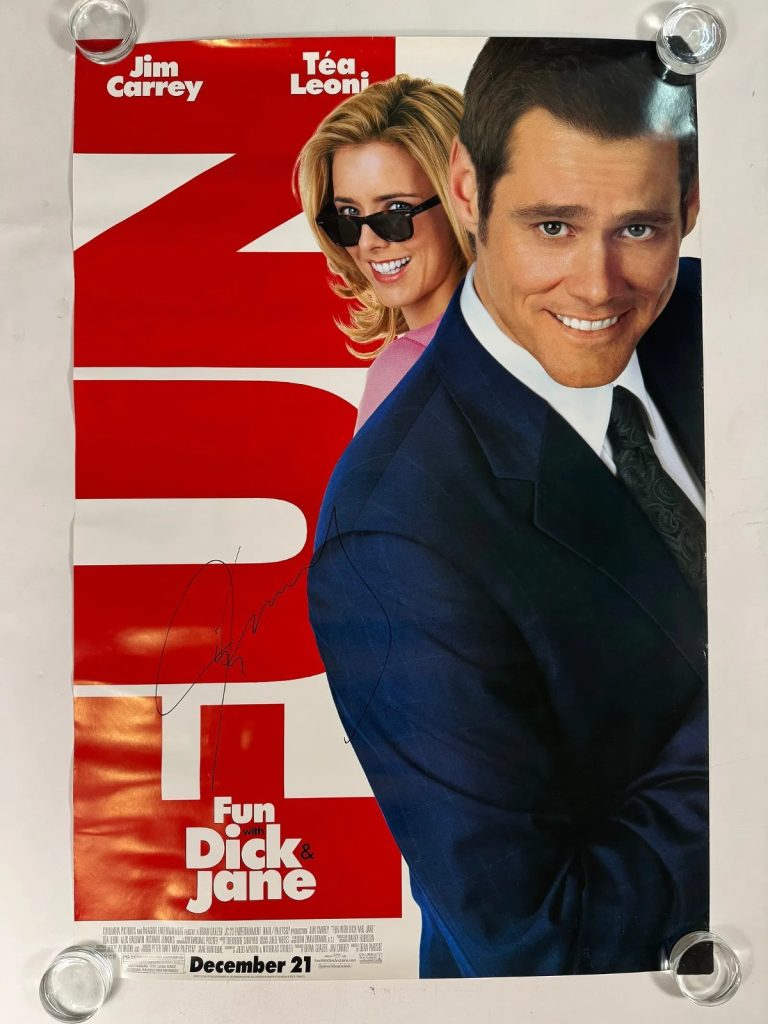 Jim Carrey REAL hand SIGNED Orig. Fun w/ Dick & Jane movie poster JSA ...