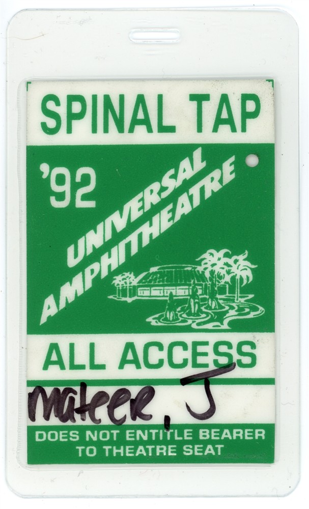 Spinal Tap All Access Laminated Backstage Pass - 1992 Universal ...
