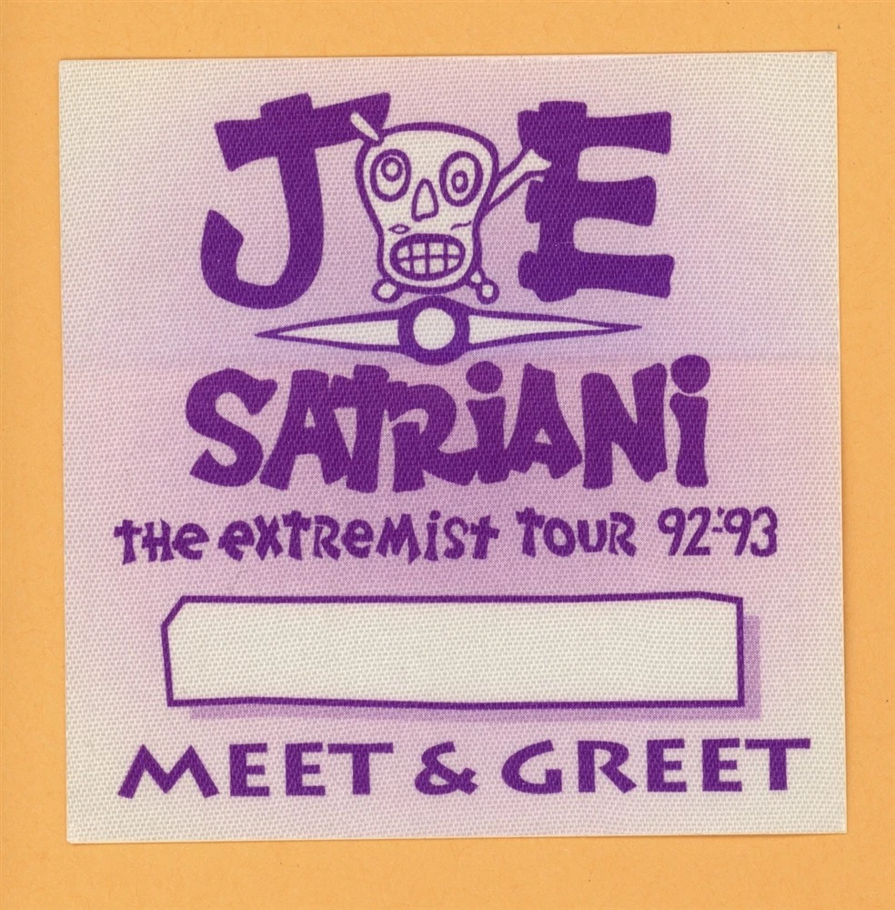 Joe Satriani Meet & Greet Satin Backstage Pass - 1992 Extremist Tour ...