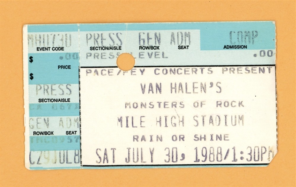 Van Halen @ Mile High Stadium Ticket Stub - 1988 OU812 Tour | Autographia