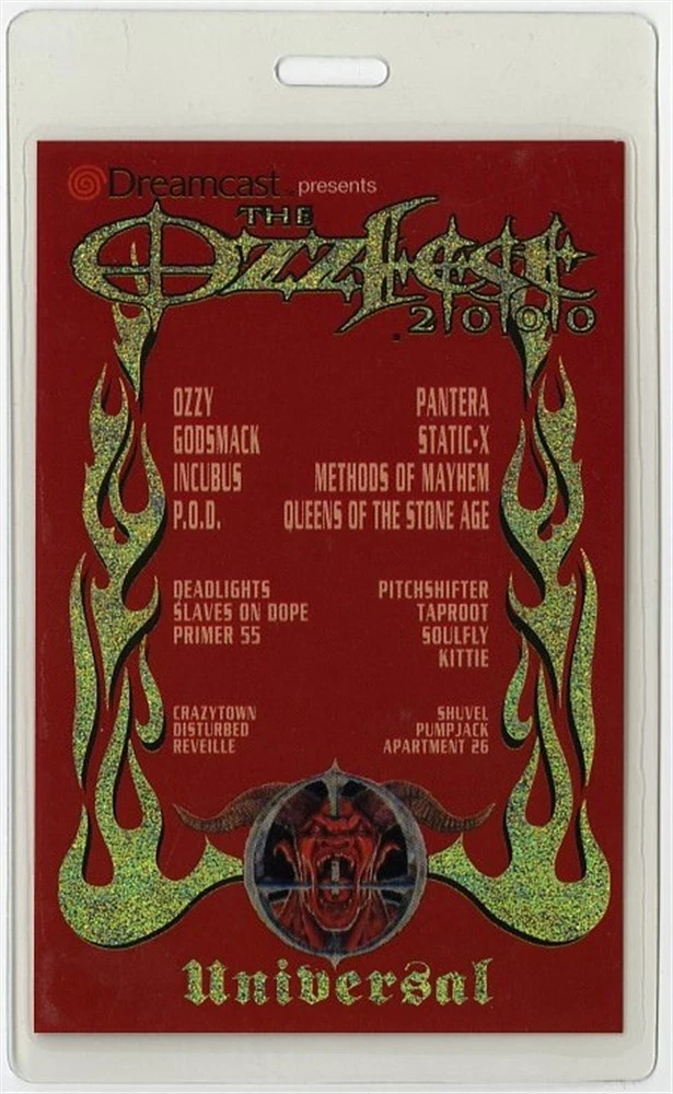 Ozzfest 2000 Laminated Backstage Pass Ozzy Osbourne Pantera Godsmack ...