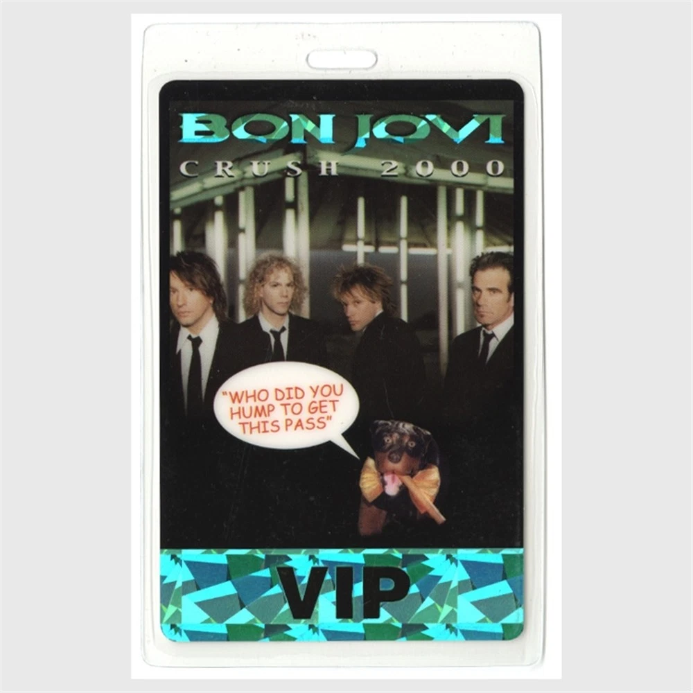 Bon Jovi 2000 Crush Concert Tour VIP Foil Laminated Backstage Pass ...