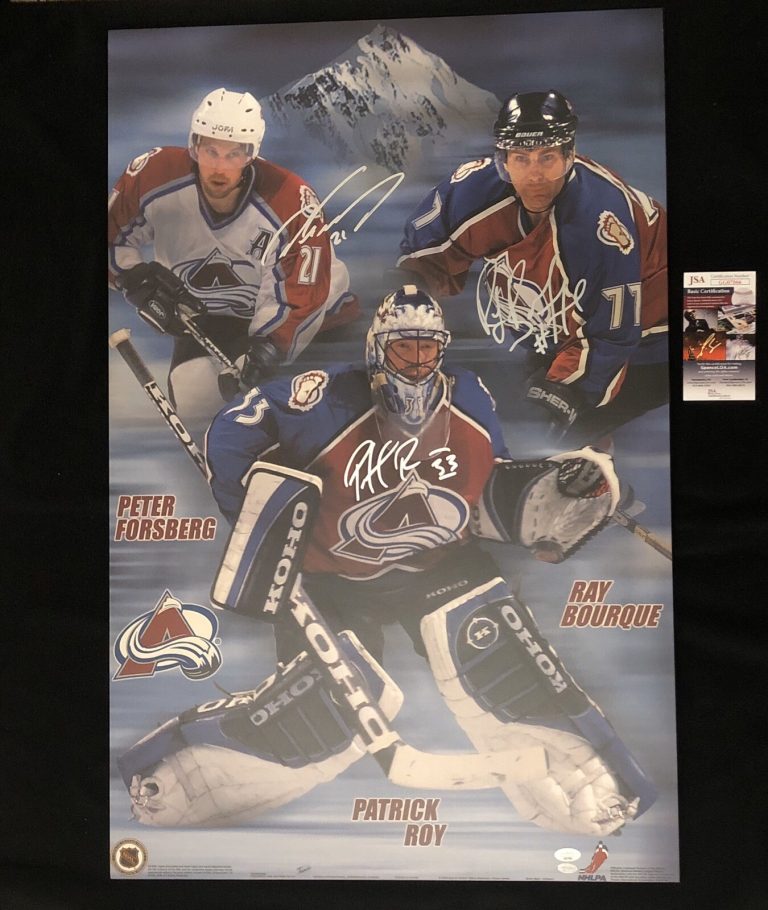 Peter Forsberg Patrick Roy Ray Bourque Signed Colorado Avalanche 23x34 ...