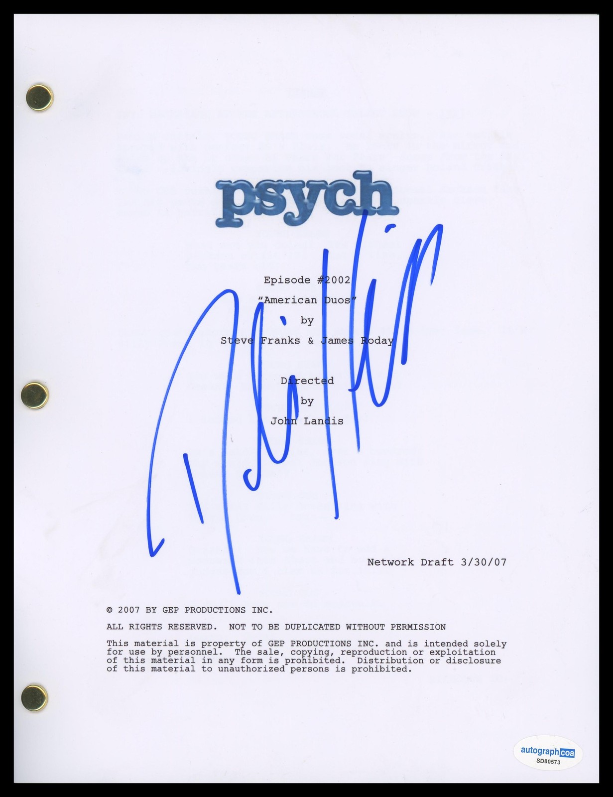 Dule Hill "Psych" AUTOGRAPH Signed Complete 'American Duos' Episode ...