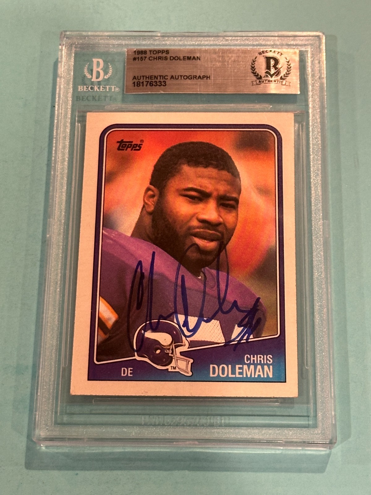 CHRIS DOLEMAN Signed 1988 TOPPS ROOKIE Card #157 Beckett BAS RC ...