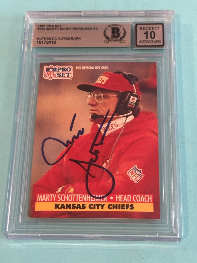 MARTY SCHOTTENHEIMER Signed 1991 PRO SET Card #189 Beckett BAS AUTO 10 ...