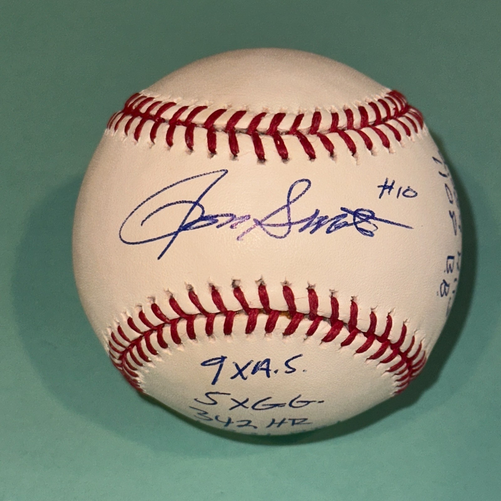 RON SANTO (Cubs) Signed Official MLB Baseball Beckett (BAS) w/ STAT ...