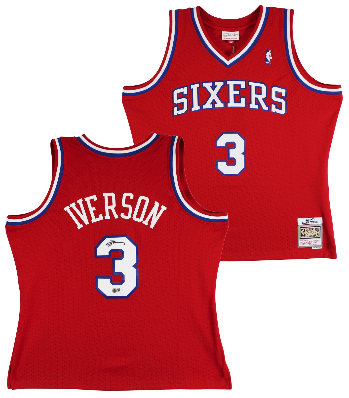 76ers Allen Iverson Signed Red 2002-03 M&N HWC Swingman Jersey BAS ...