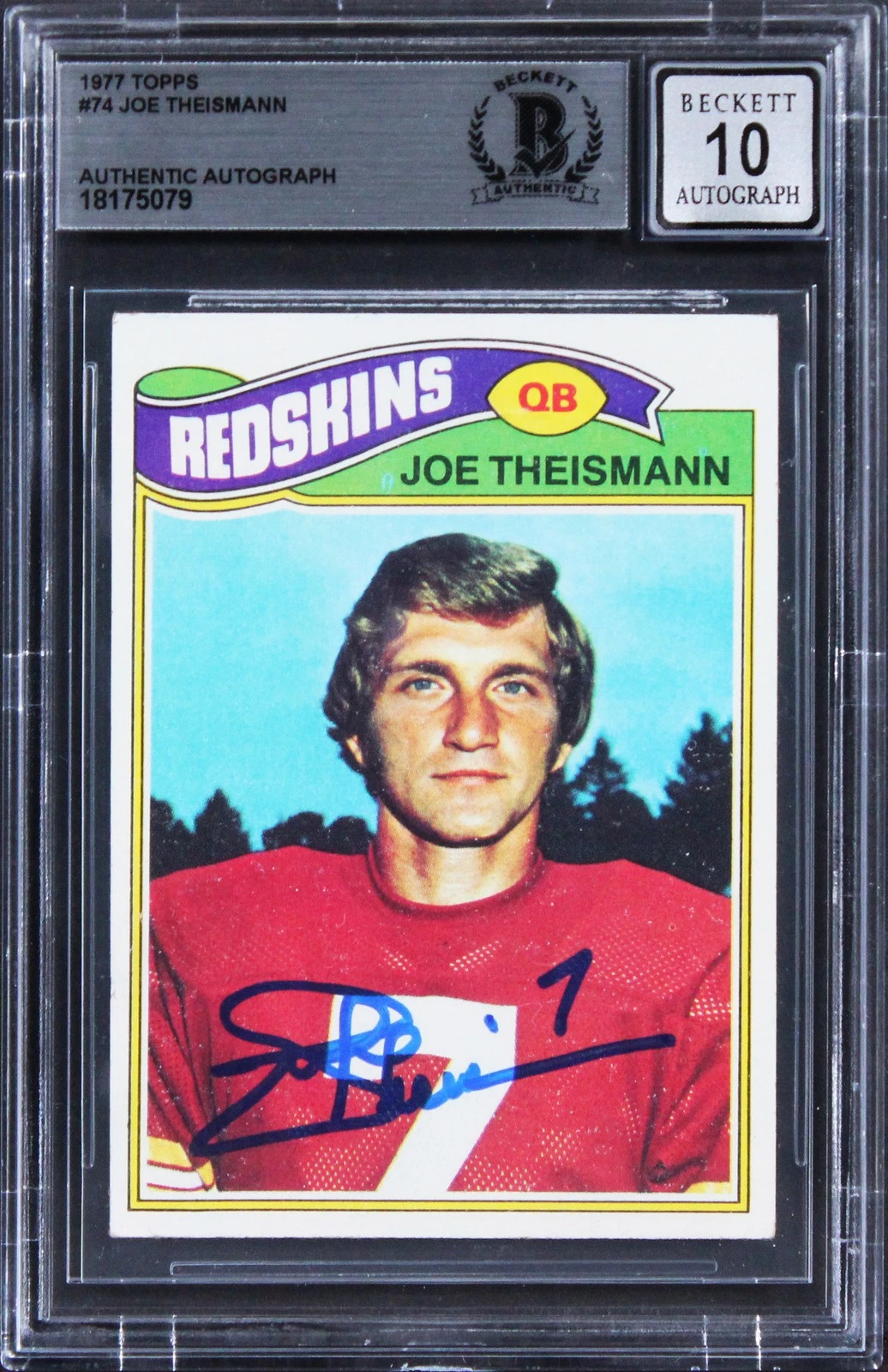 Commanders Joe Theismann Signed 1977 Topps #74 Card Auto Graded 10! BAS ...
