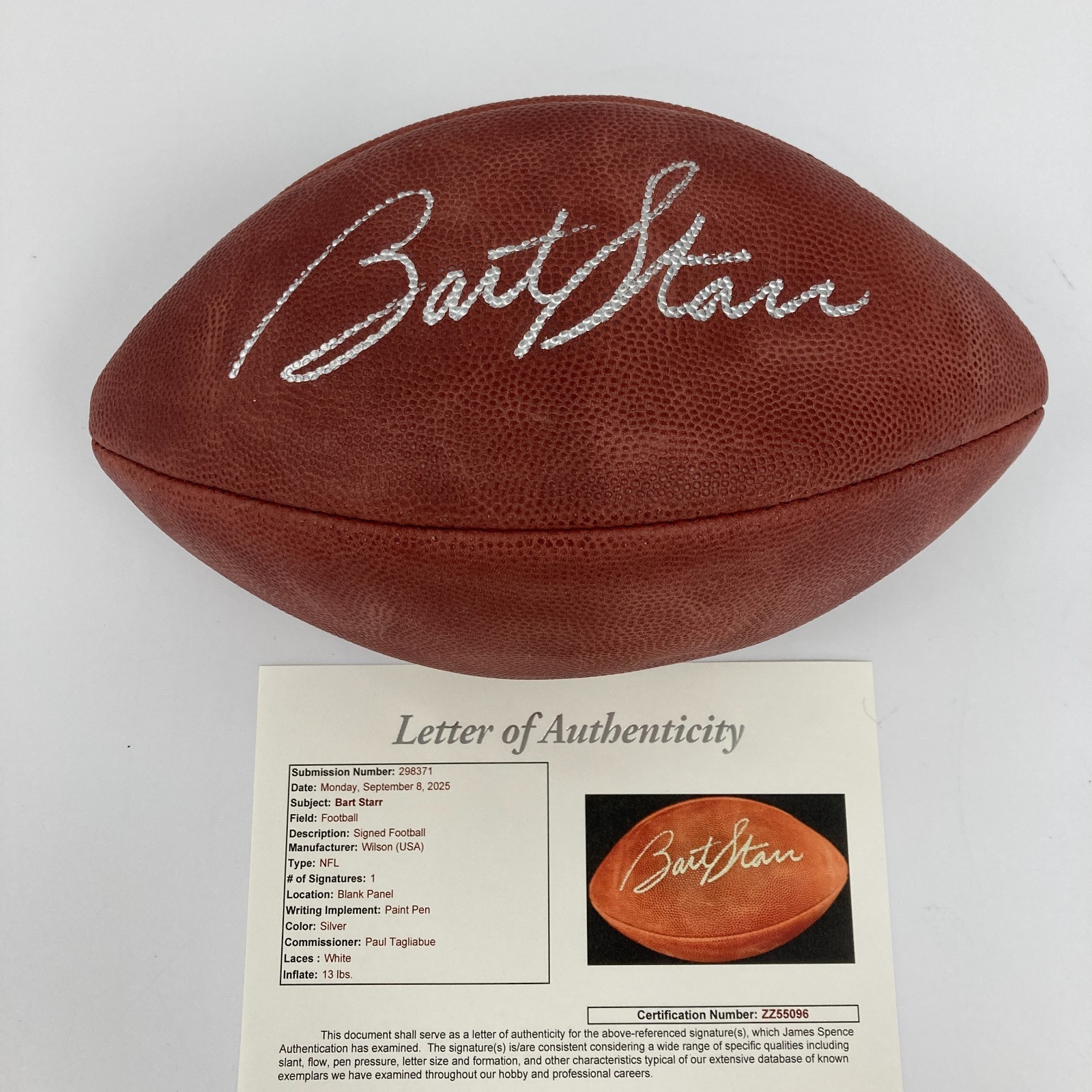 Beautiful Bart Starr Signed Official Wilson NFL Game Football JSA COA ...