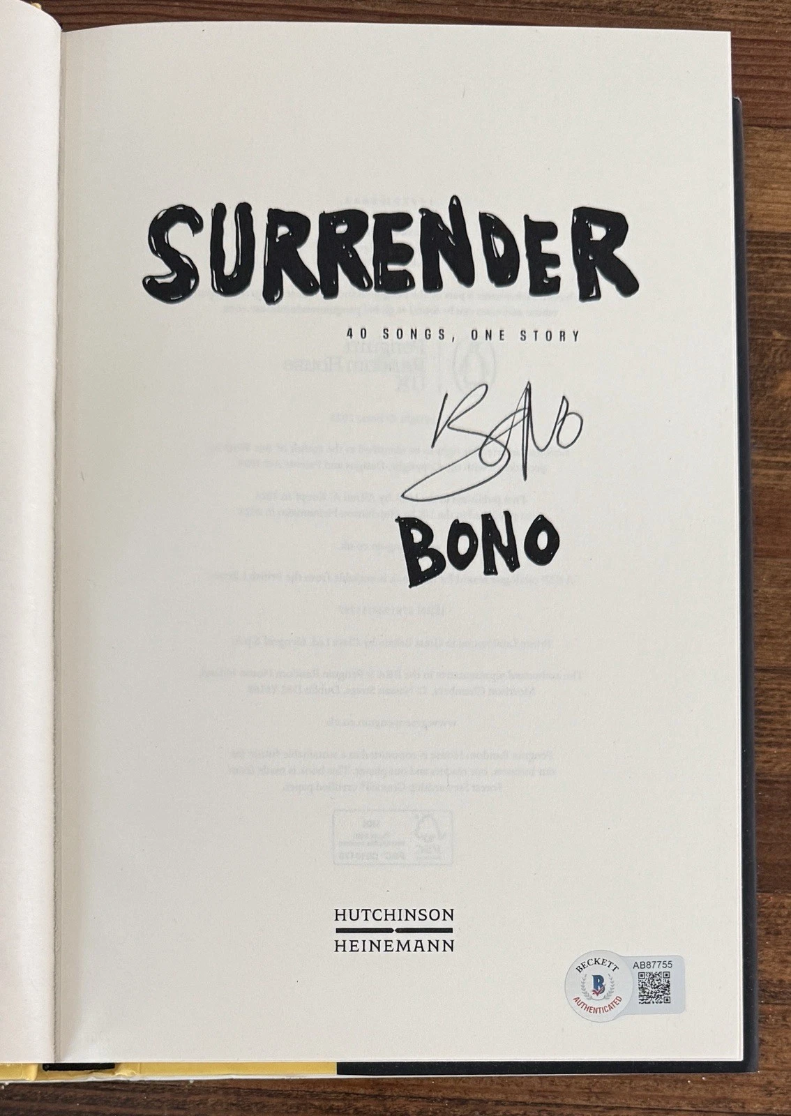 SIGNED Surrender 40 Songs Bono U2 Book Autograph 1st Edition BAS ...