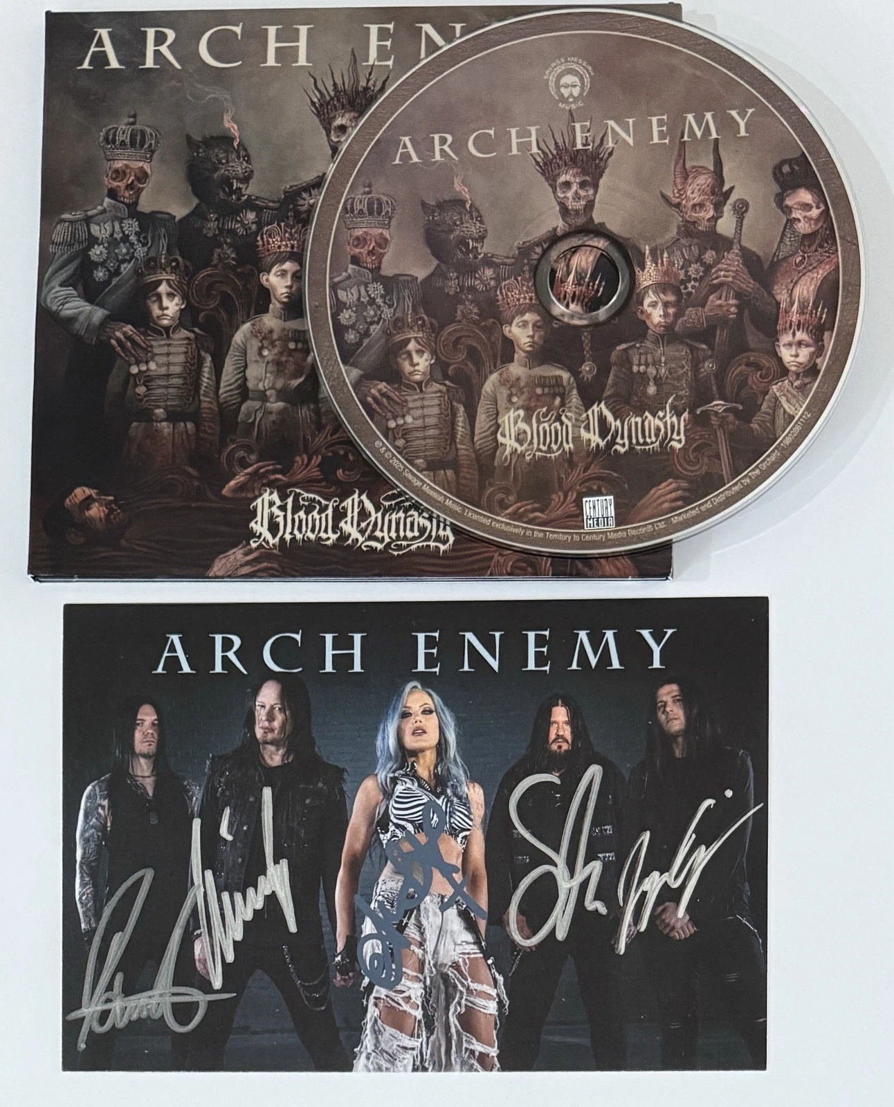 Arch Enemy FULL BAND SIGNED Blood Dynasty Album Art Card & CD BAS ...