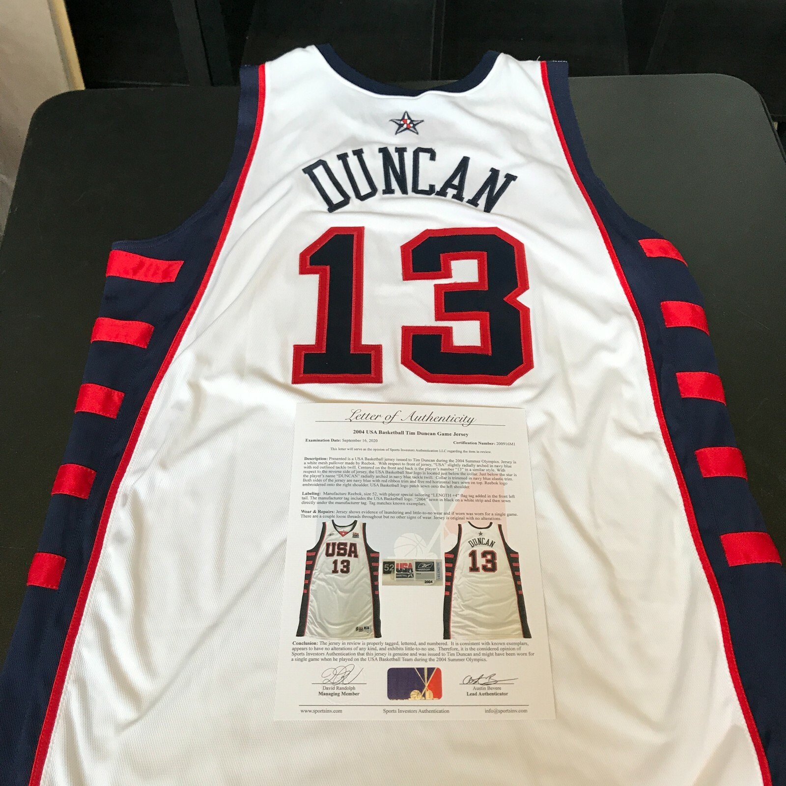 2004 Tim Duncan Game Used Team USA Olympics Jersey With Sports ...