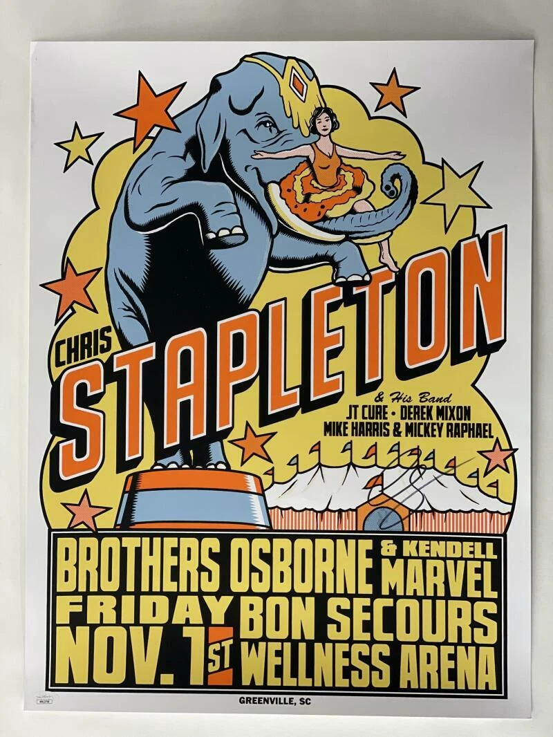 CHRIS STAPLETON SIGNED AUTOGRAPH 18X24 CONCERT TOUR POSTER - GREENVILLE ...