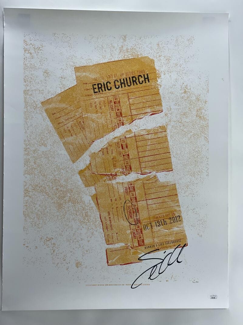 ERIC CHURCH SIGNED AUTOGRAPH 18X24 CONCERT TOUR POSTER INDIANAPOLIS 10 ...