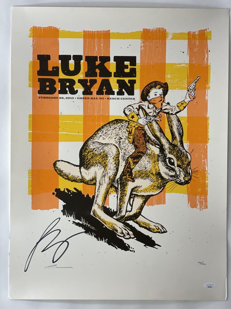 LUKE BRYAN SIGNED AUTOGRAPH 18X24 CONCERT TOUR POSTER - GREEN BAY 2/28 ...