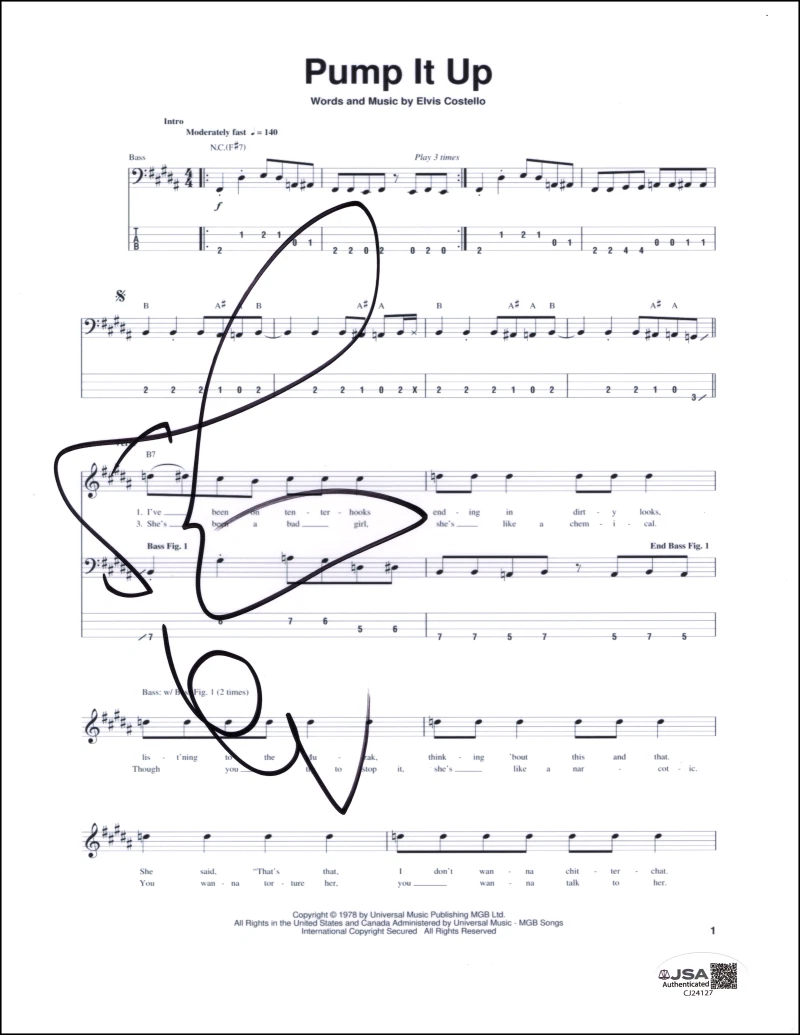 Elvis Costello Signed Autograph Pump it Up Sheet Music This Year's ...