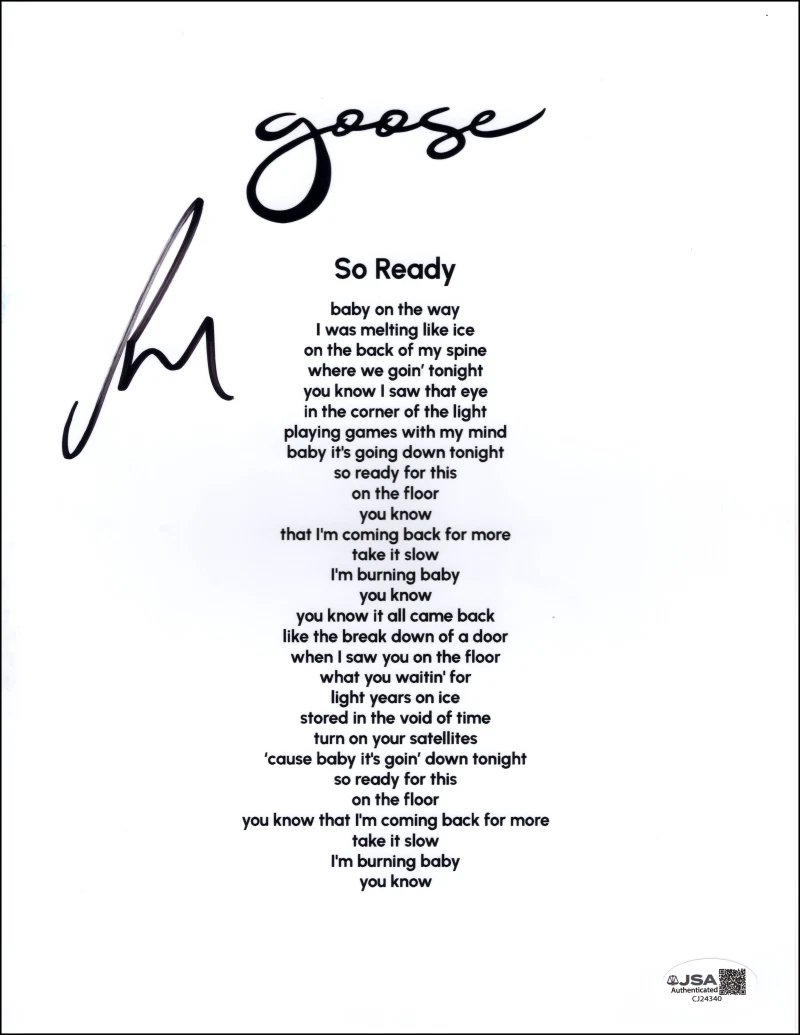 Rick Mitarotonda Goose Signed Autograph So Ready Lyric Sheet w/ JSA COA ...
