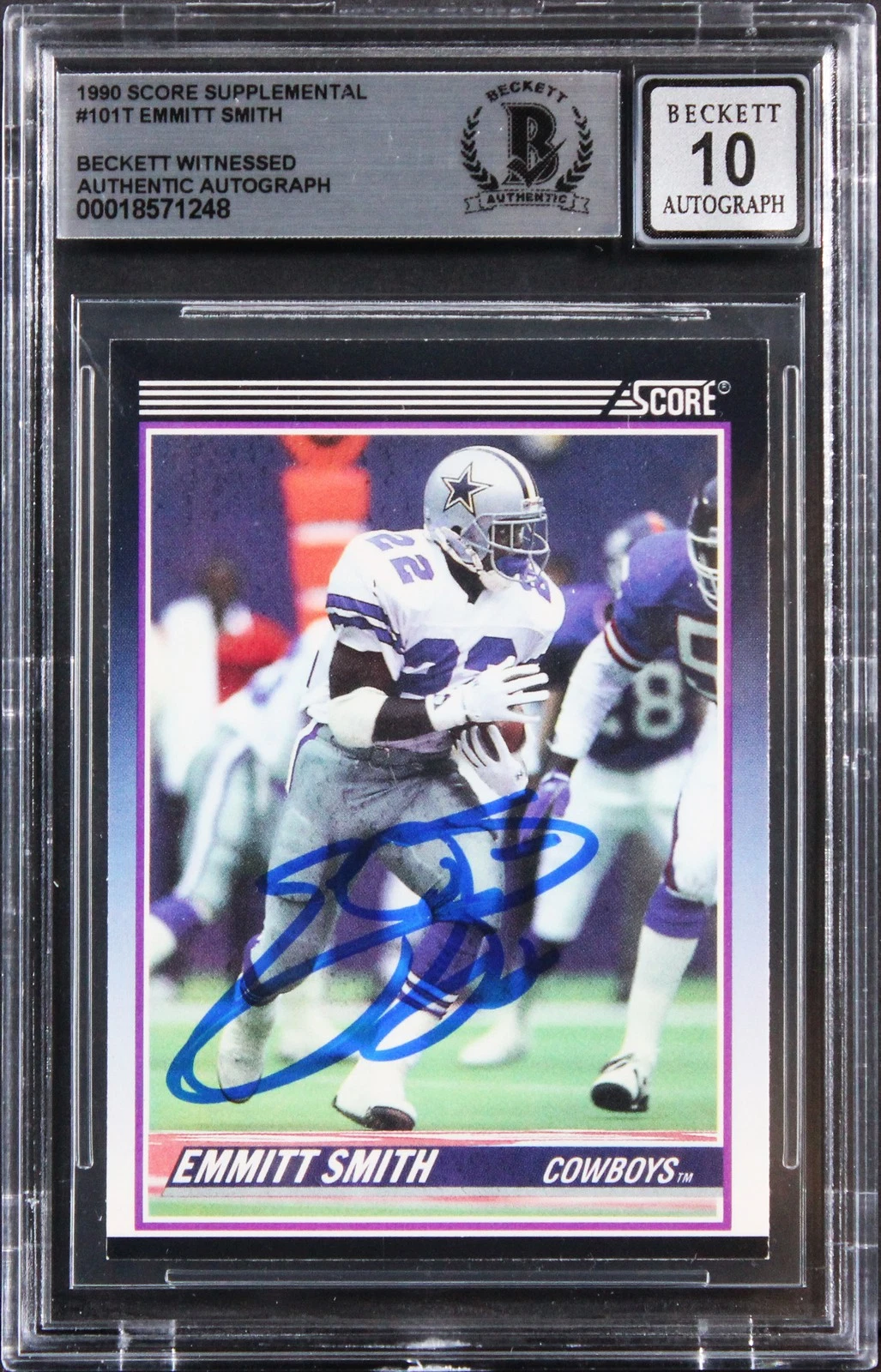 Emmitt Smith Signed 1990 Score Supplemental #101T RC Card Auto 10! BAS ...
