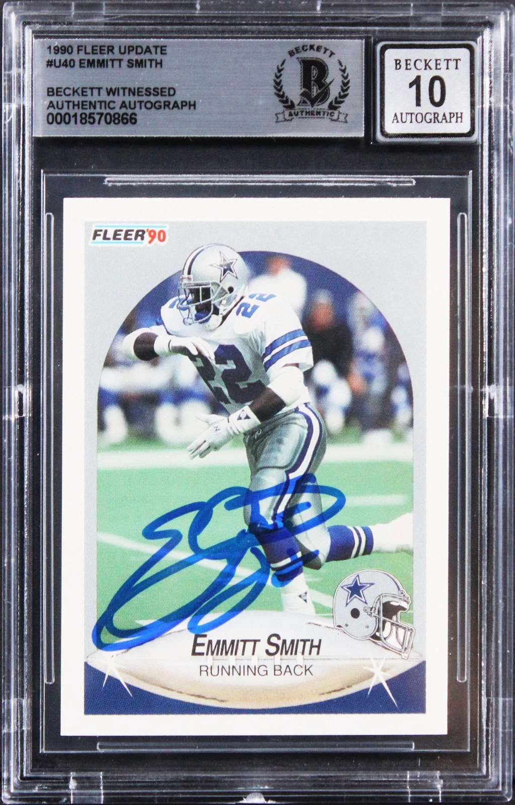 Cowboys Emmitt Smith Signed 1990 Fleer Update #U40 RC Card Auto 10! BAS ...