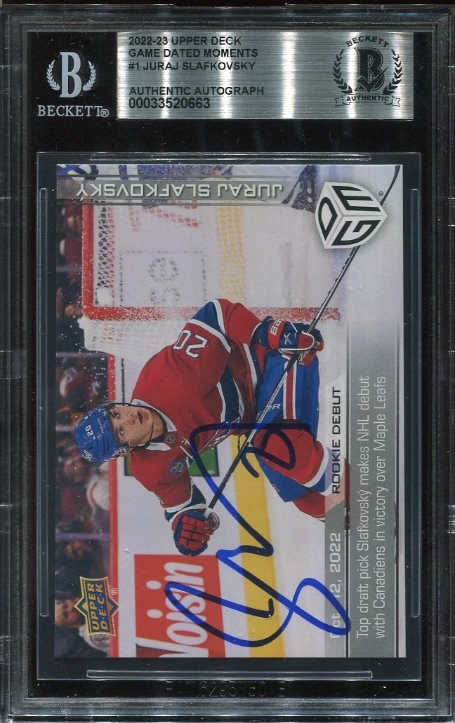 JURAJ SLAFKOVSKY signed auto 2022 UD GAME DATED ROOKIE CARD RC BECKETT ...