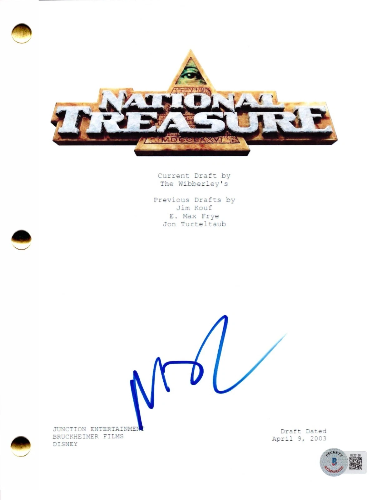 Nicolas Cage Signed National Treasure Full Script Authentic Autograph ...