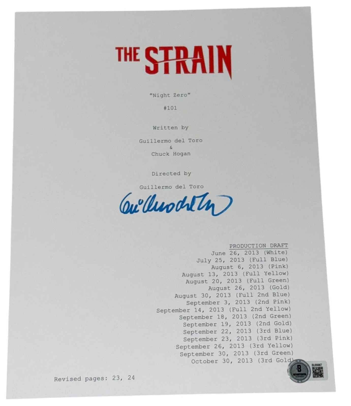 Guillermo del toro Signed Autograph The Strain "Pilot" Full TV Script ...