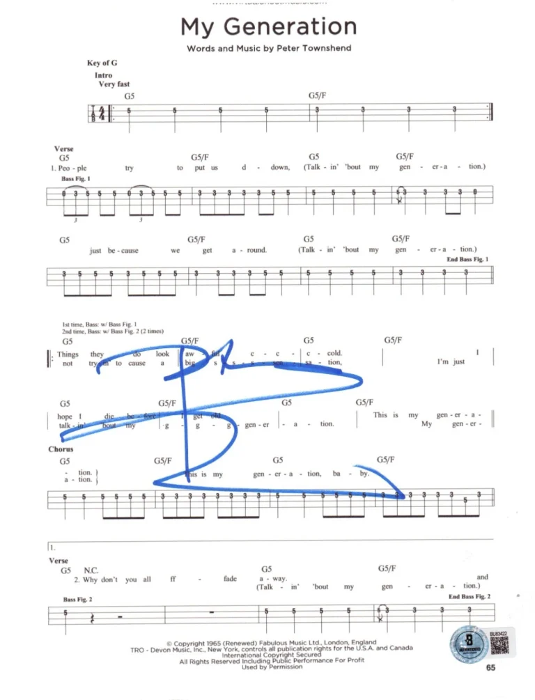 Pete Townshend Signed My Generation Sheet Music The Who Autograph ...